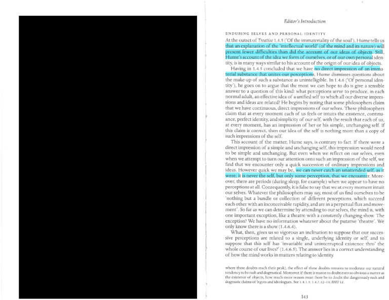 Hume on Personal Identity and the Self