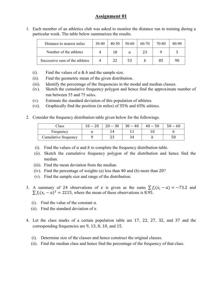 Statistics Assignment with Solutions