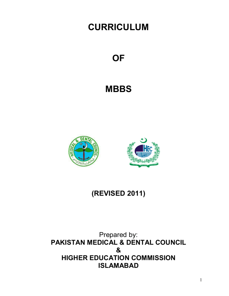 Pakistan MBBS Curriculum 2011 PMDC HEC