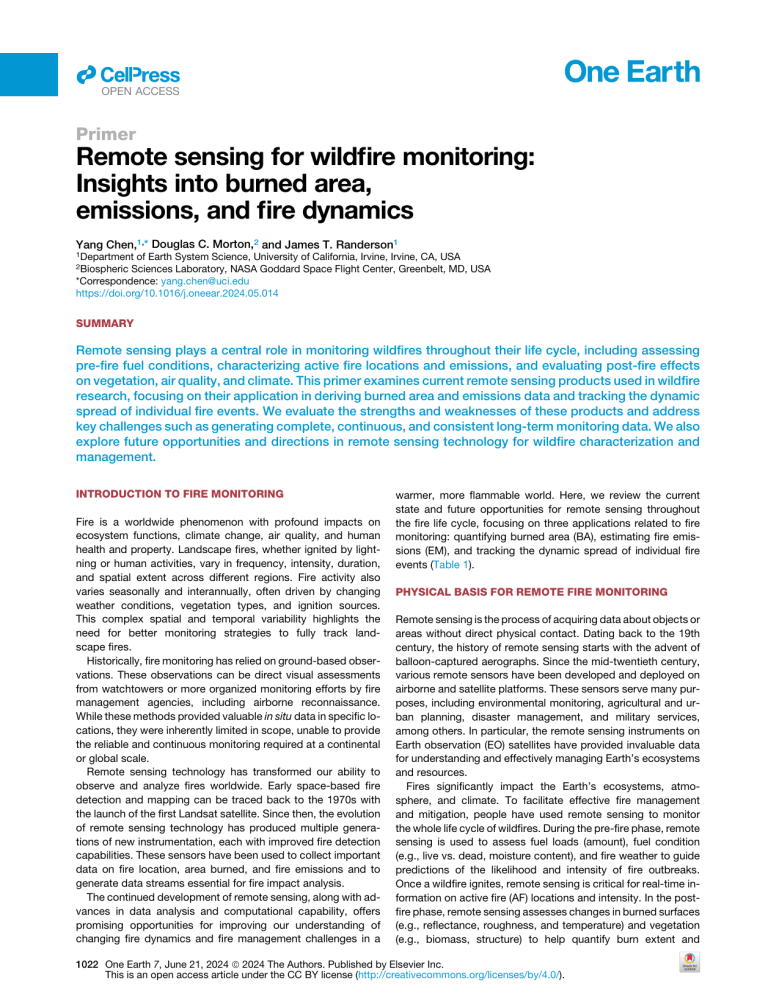 Remote Sensing for Wildfire Monitoring Primer