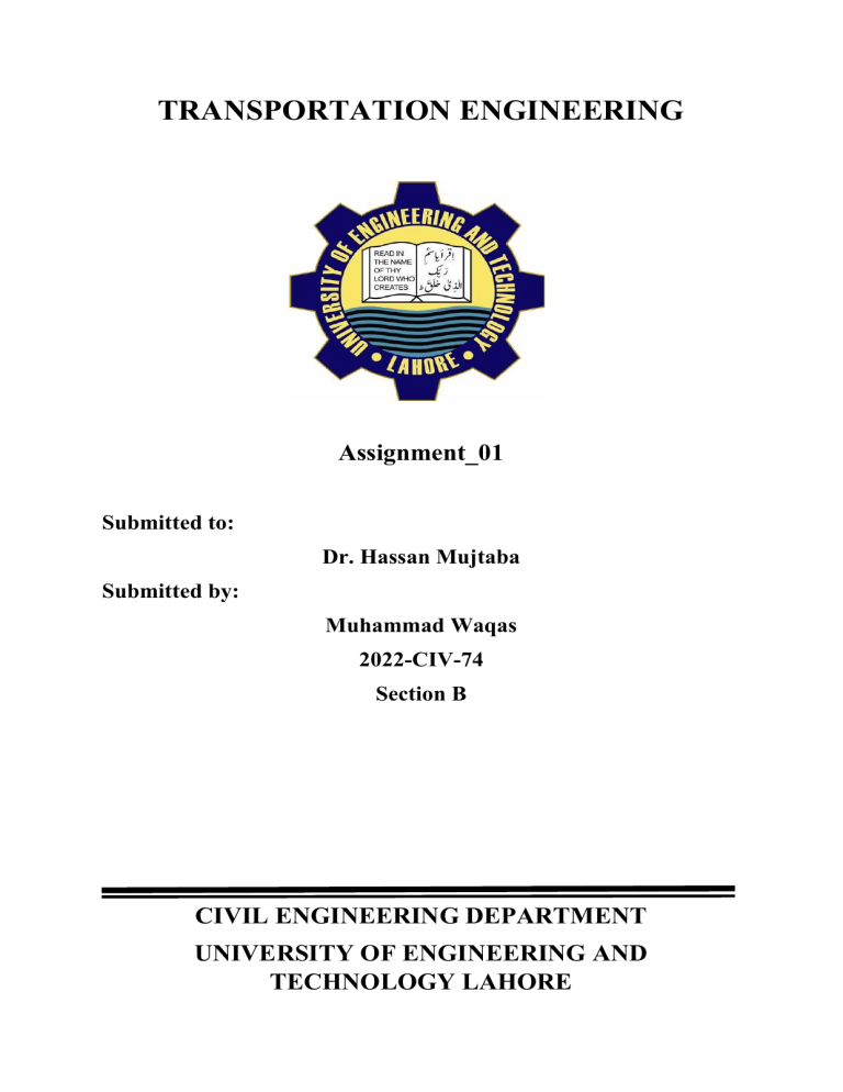Transportation Engineering Assignment