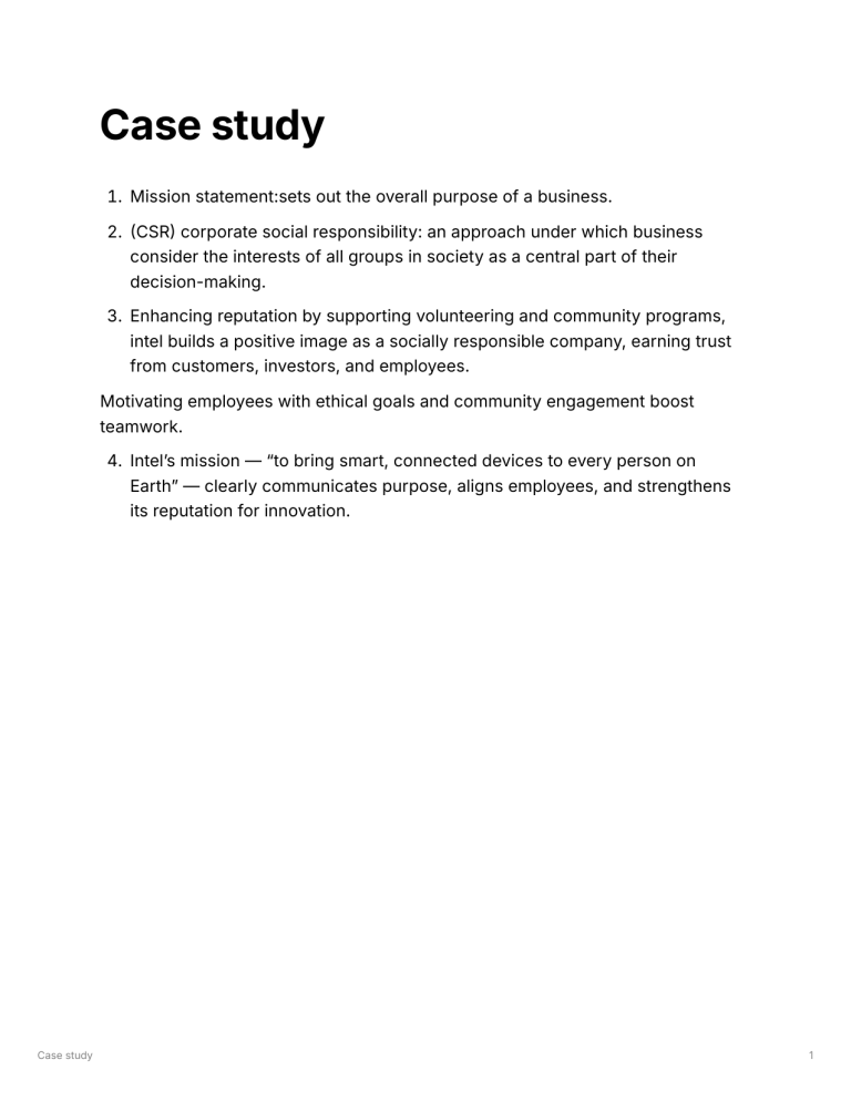 CSR & Mission Statement Case Study
