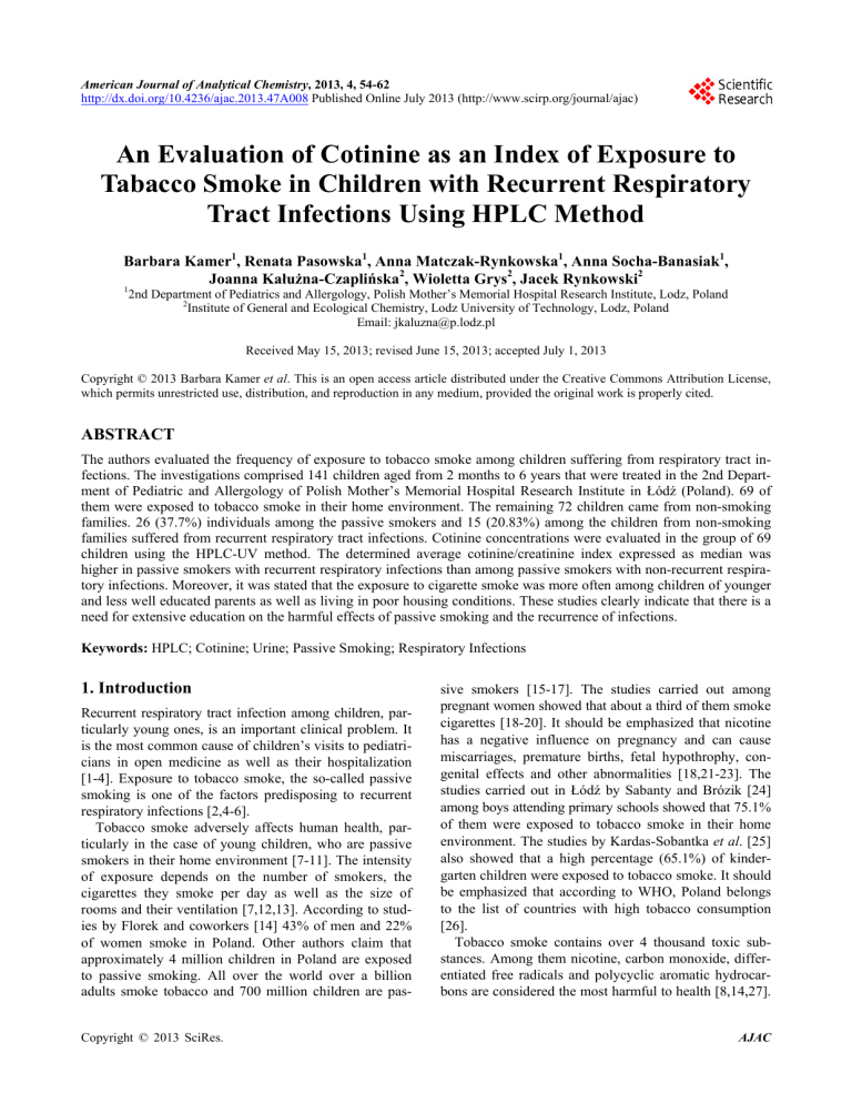 Cotinine, Tobacco Smoke & Child Infections