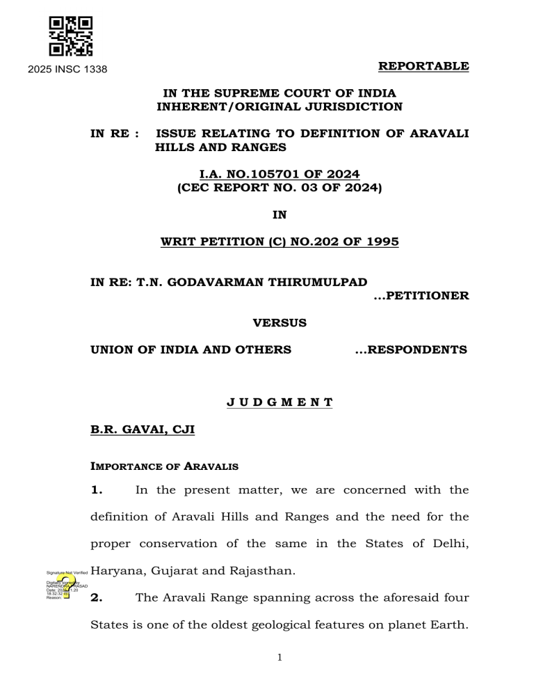 Supreme Court Judgment on Aravali Hills Conservation