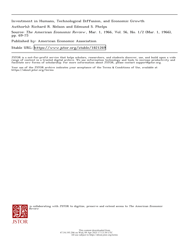 Investment in Humans & Economic Growth