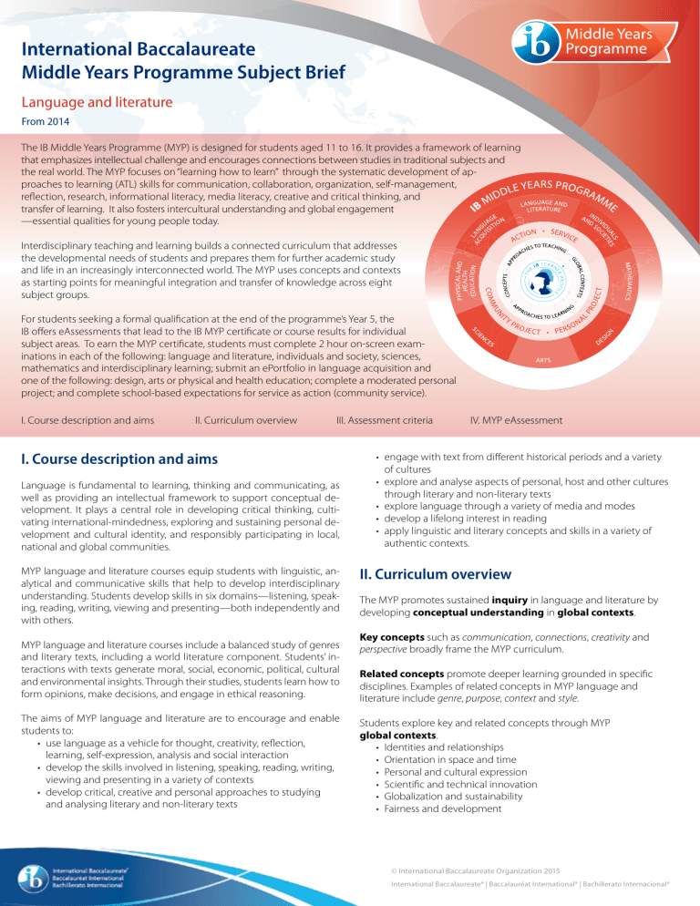 IB MYP Language and Literature Subject Brief