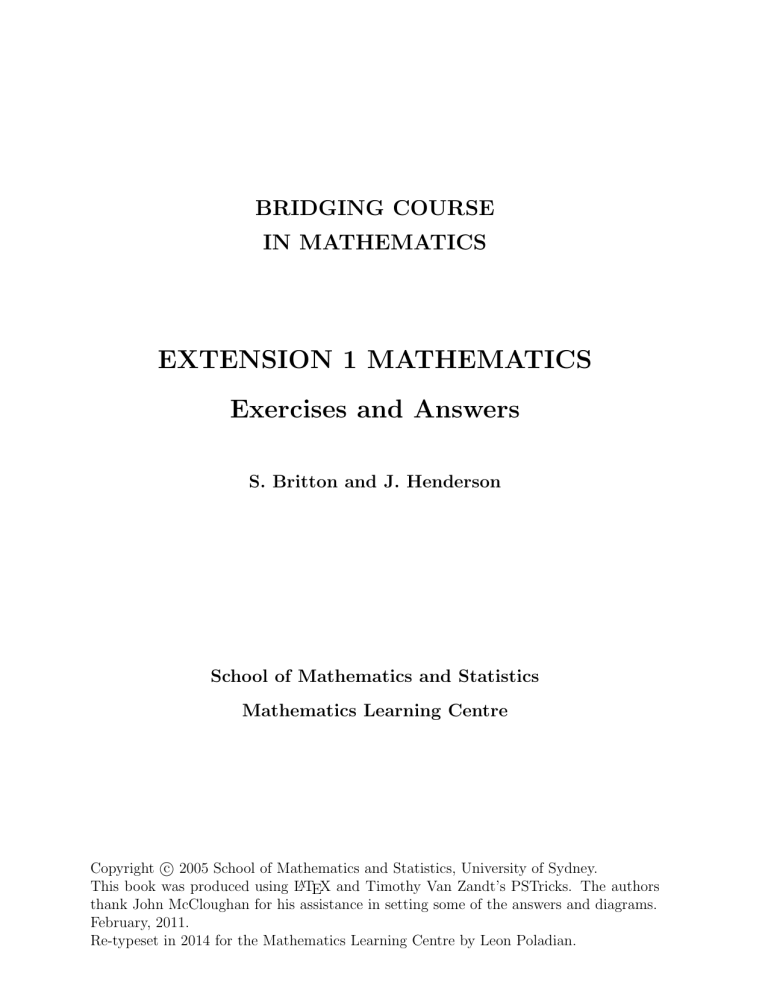 Extension 1 Maths Exercises & Answers