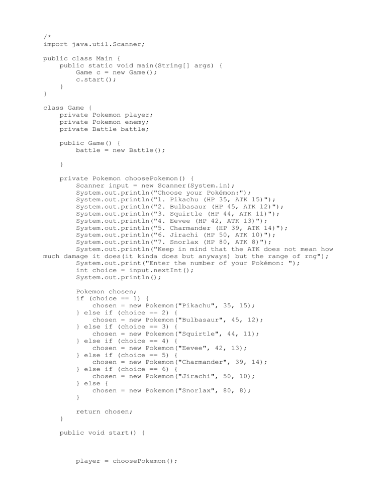 Java Pokemon Battle Game Source Code