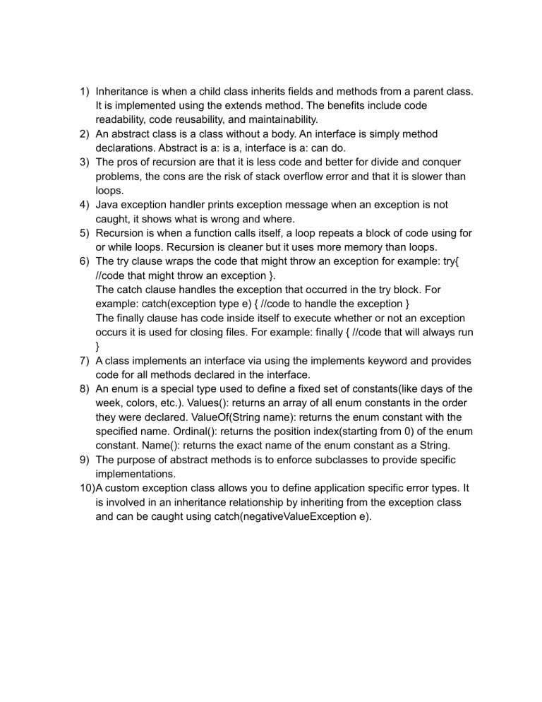 Java OOP & Core Concepts Study Guide