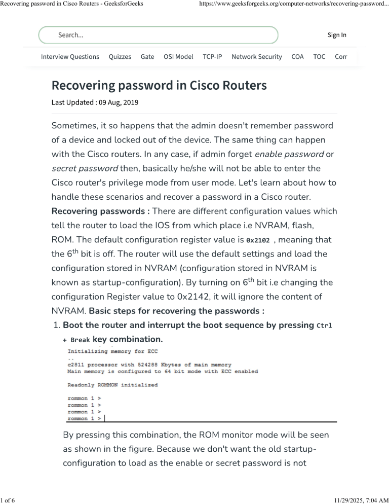 Cisco Router Password Recovery Guide