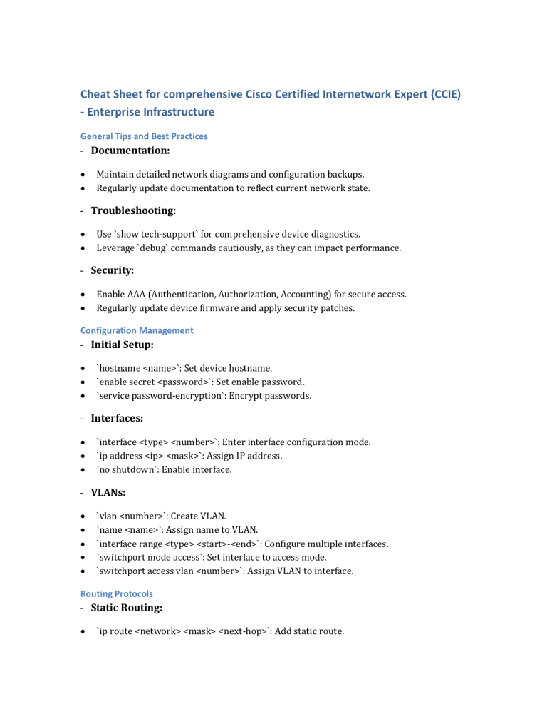 CCIE Enterprise Infrastructure Cheat Sheet