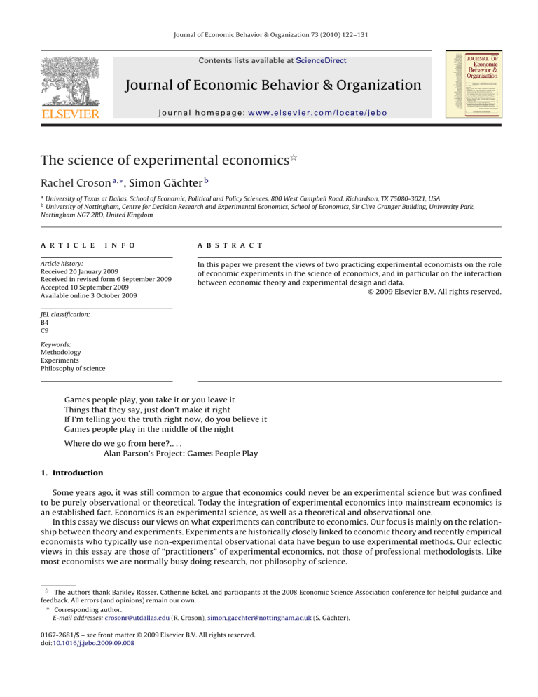 The Science of Experimental Economics