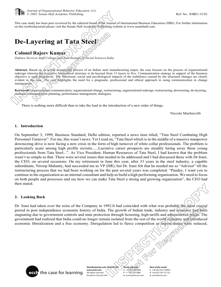 Tata Steel De-Layering: A Case Study in Change