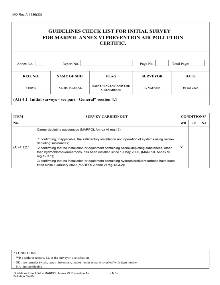 MARPOL Annex VI Survey Checklist