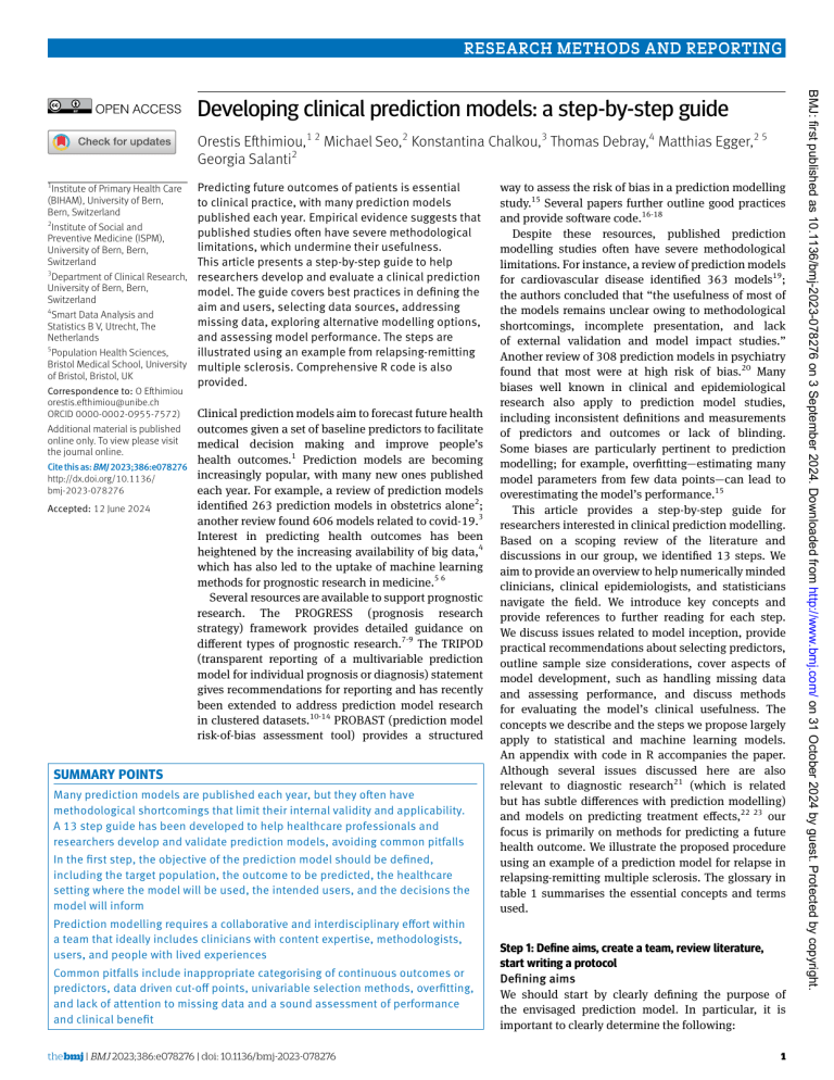 Developing Clinical Prediction Models Guide