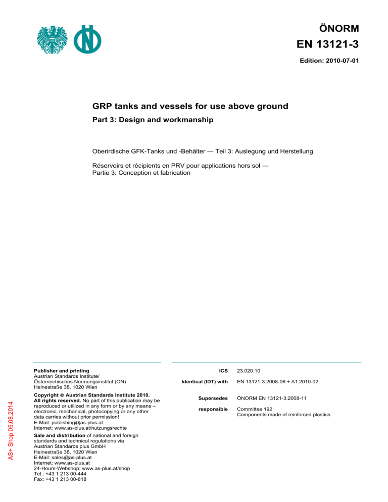 EN 13121-3 GRP Tank Design Standard