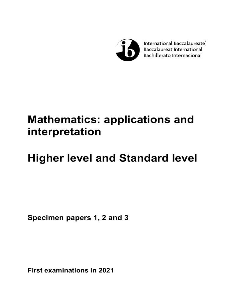 IB Mathematics AI Specimen Papers 2021