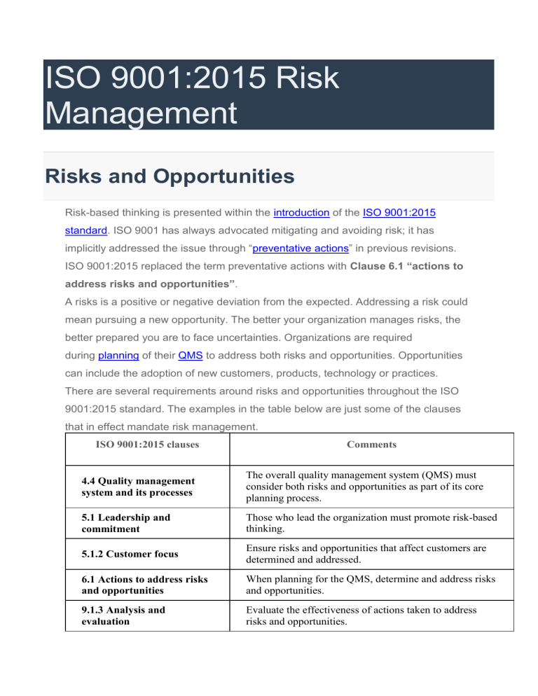 ISO 9001:2015 Risk Management Guide