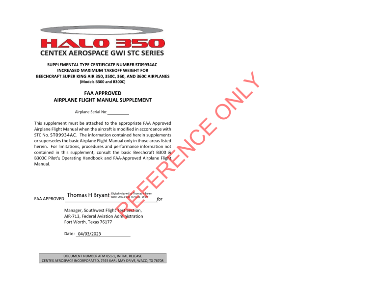 Halo 350 King Air AFM Supplement