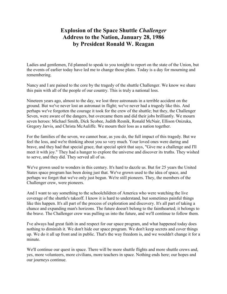 Challenger Disaster Reagan Speech