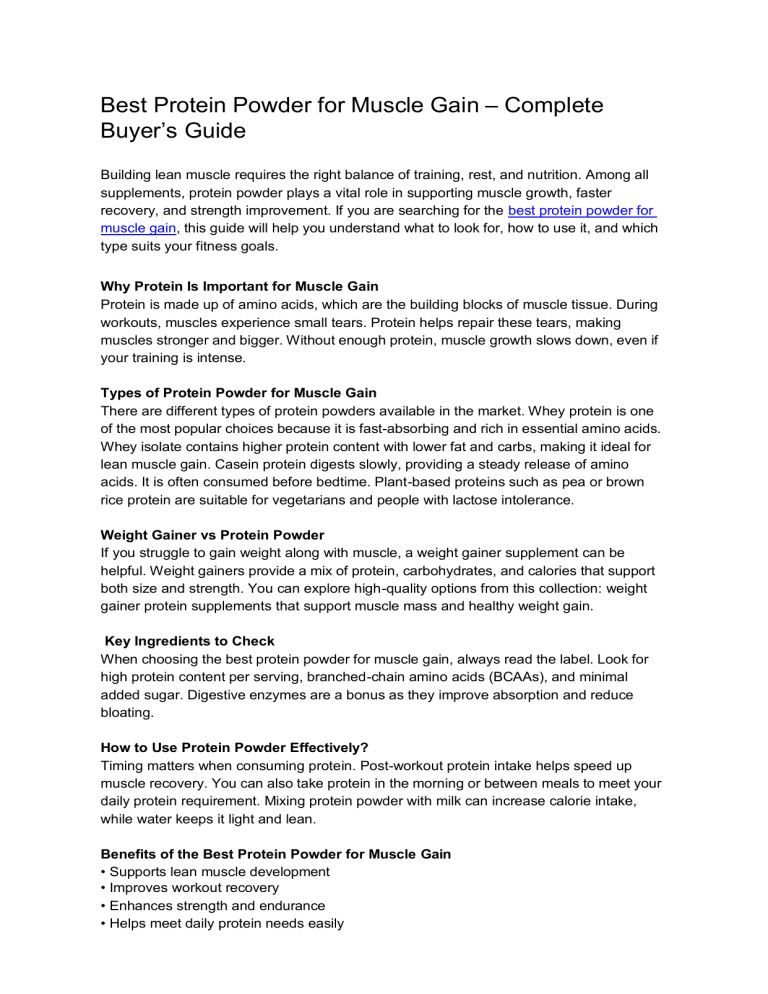 Best Protein Powder for Muscle Gain Guide