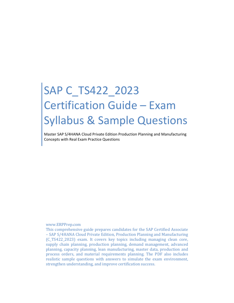 SAP C_TS422_2023 Production Planning Guide