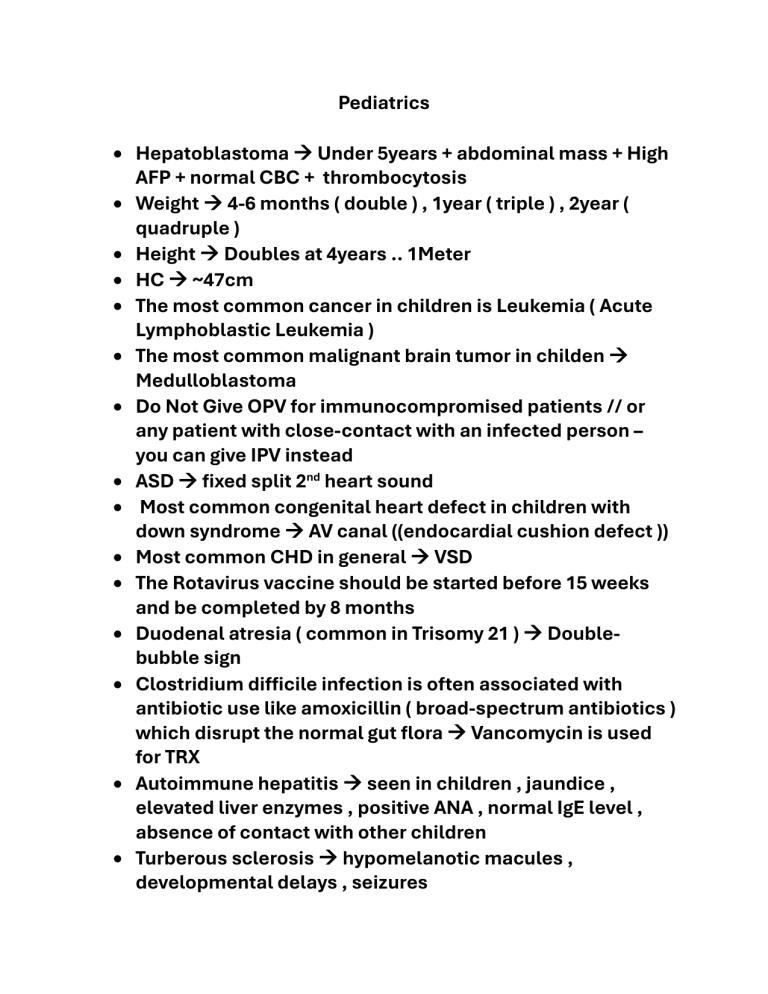 Pediatrics Study Notes for Medical Students