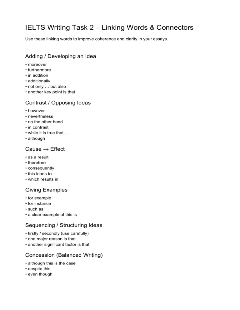 IELTS Writing Linking Words & Connectors Guide