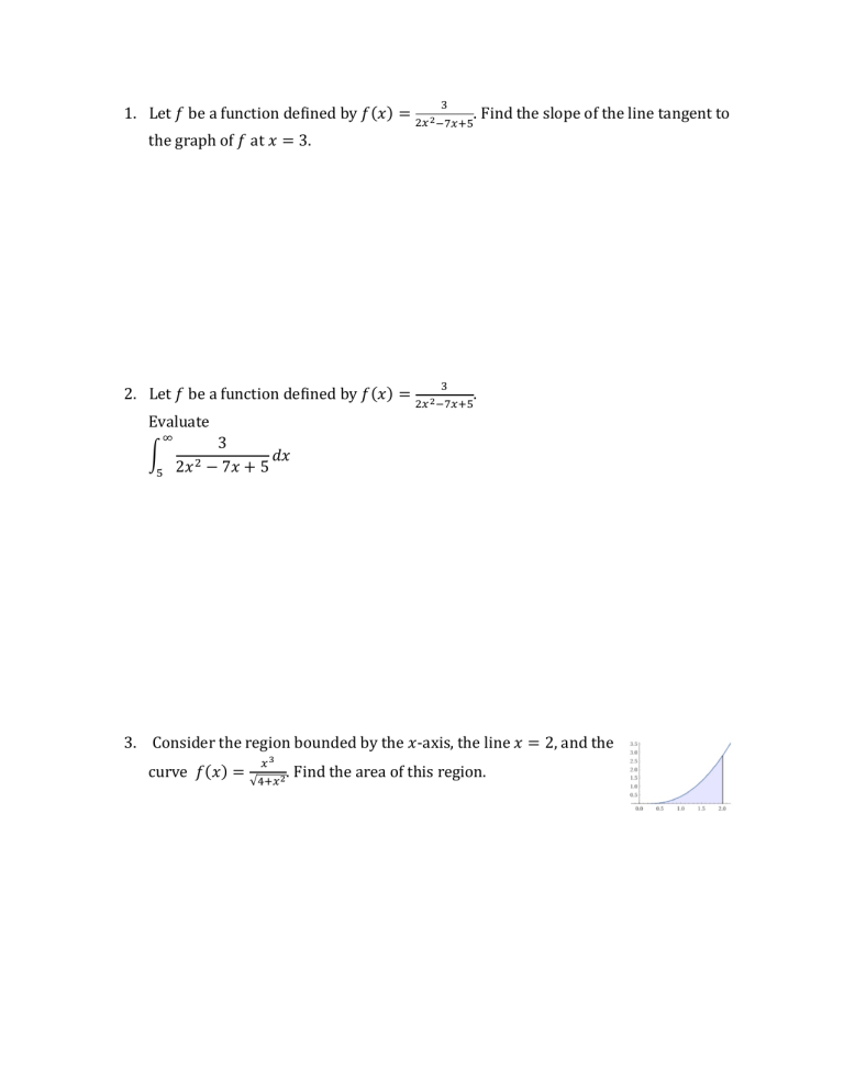 Calculus Problems on Integrals and Volumes