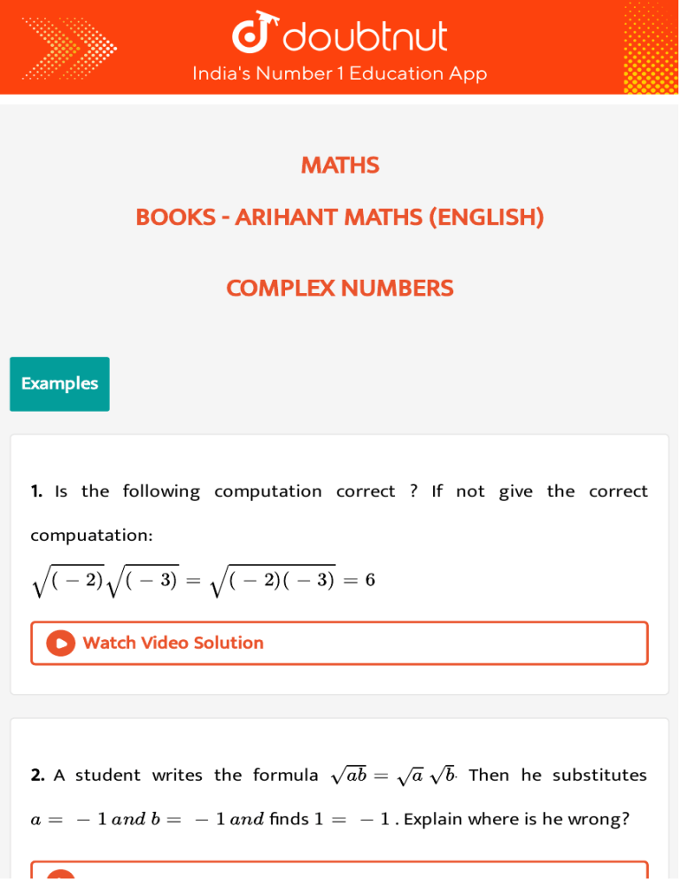 Complex Numbers Arihant Maths Examples