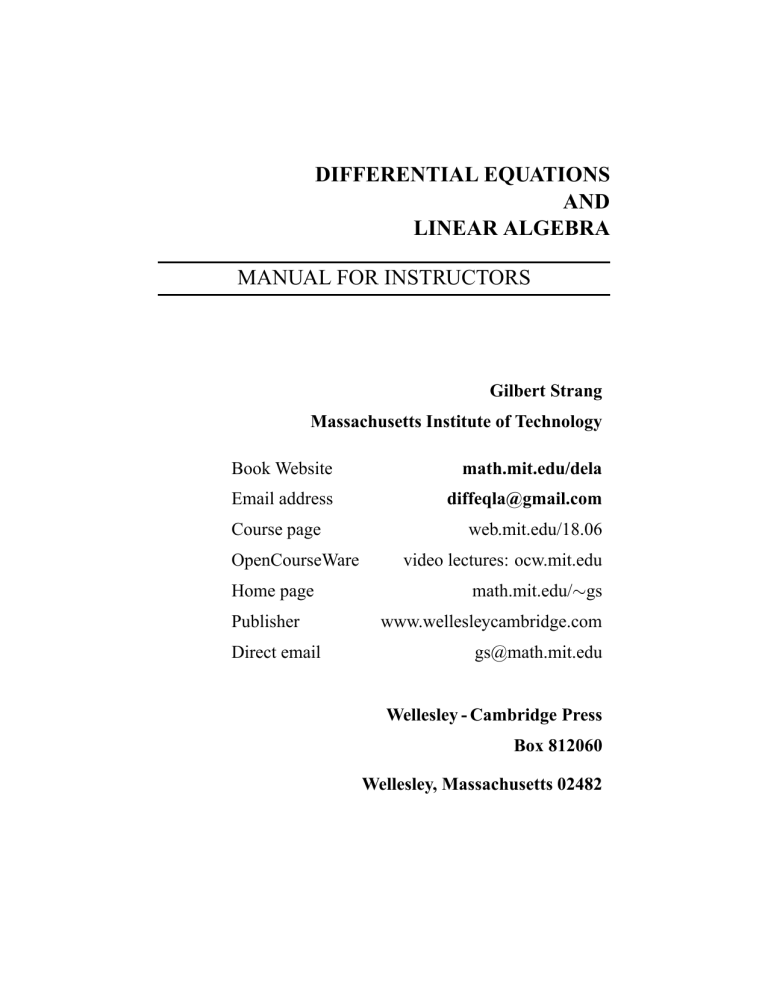 Strang Diff Eq & Linear Algebra Manual
