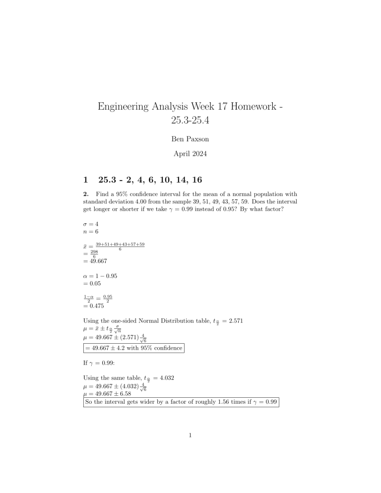 Engineering Statistics Homework 17