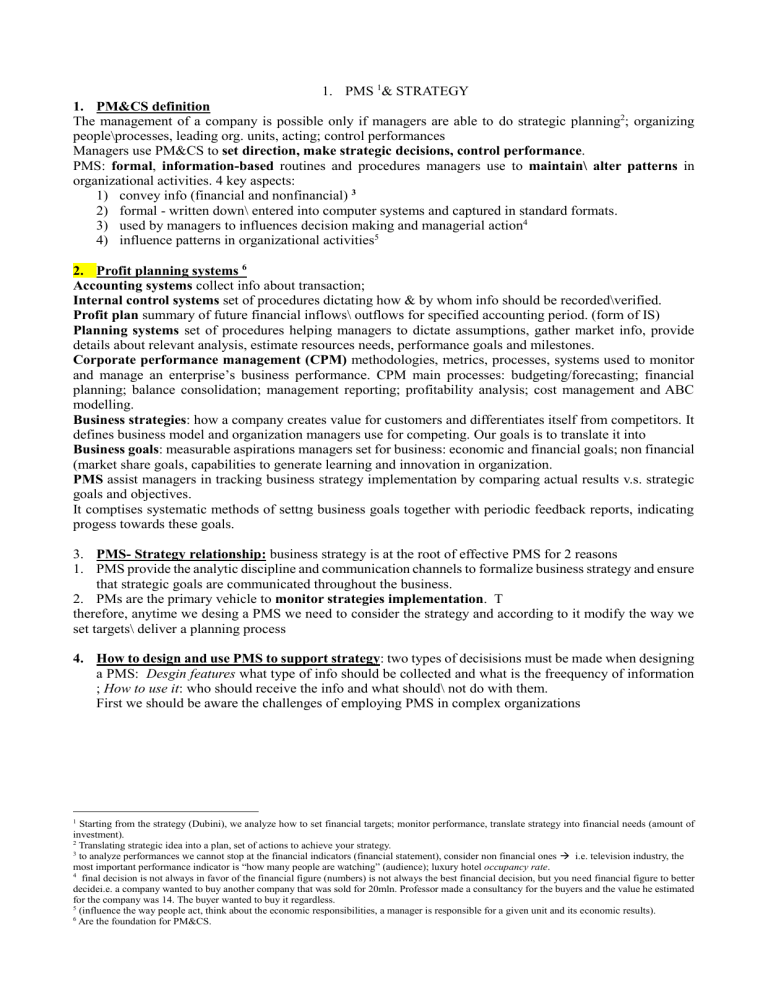 Performance Management & Strategy Lecture Notes