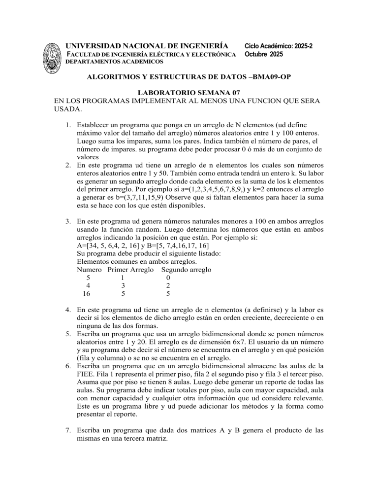 Laboratorio Algoritmos y Estructuras de Datos UNI