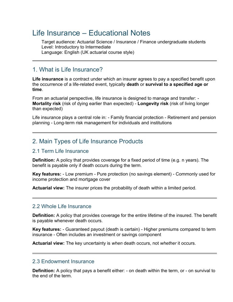 Life Insurance Mathematics for Students