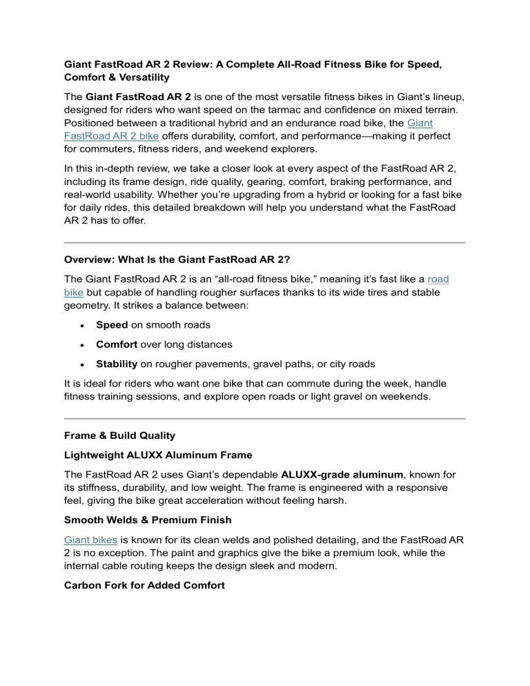 Giant FastRoad AR 2 Complete Review