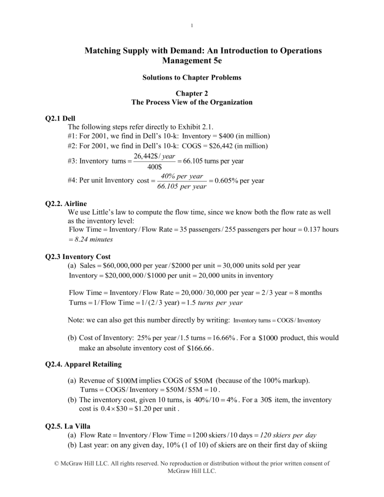 Operations Management Chapter 2 Problem Solutions