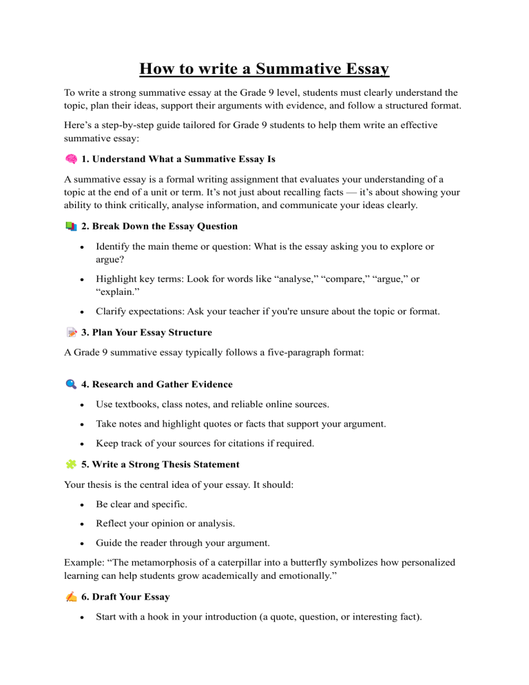 Guide to Writing a Summative Essay