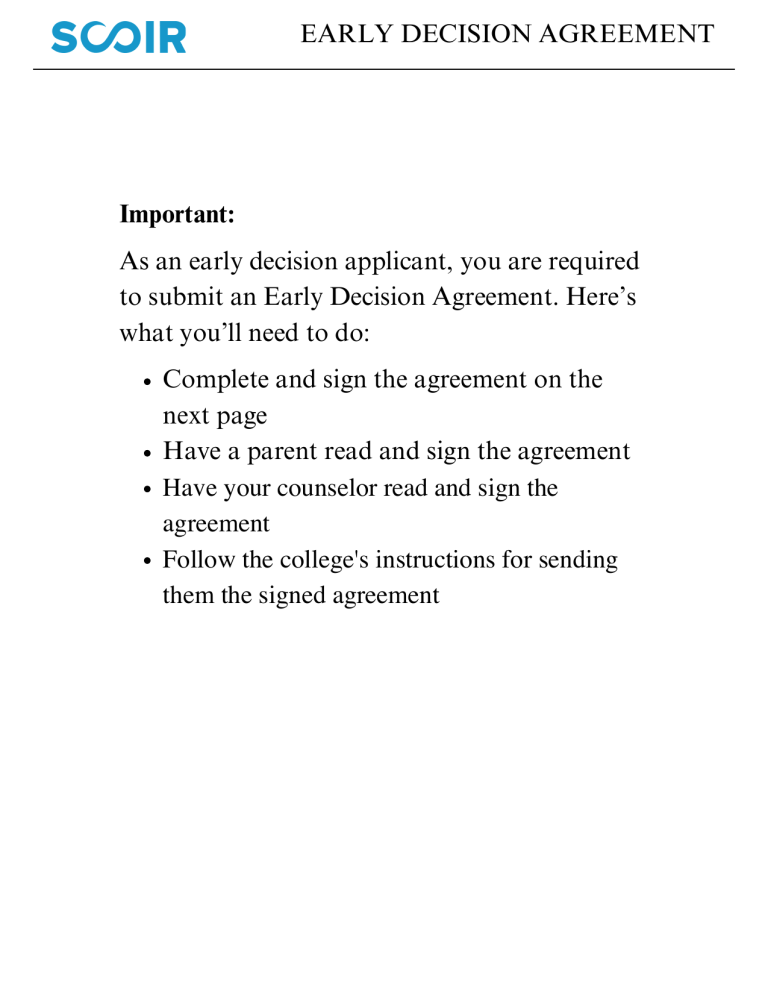 Early Decision Agreement Form for College