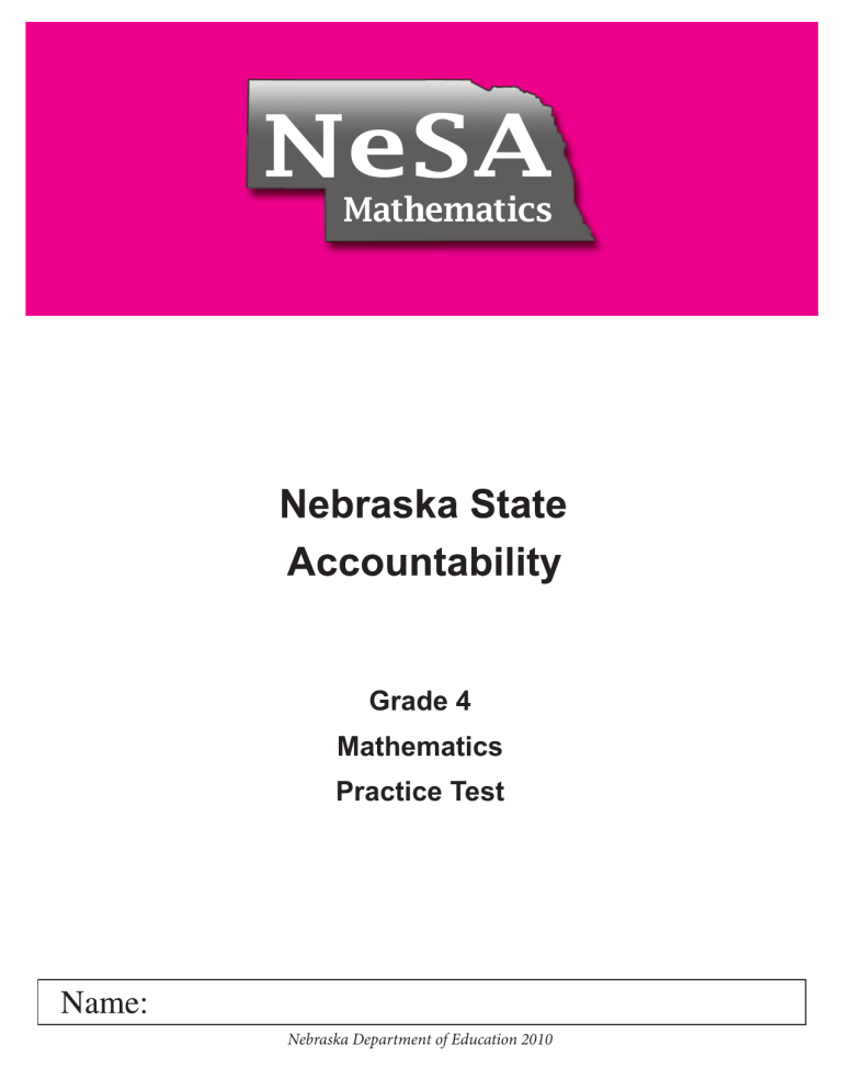 Grade 4 Math Practice Test 2010 Nebraska