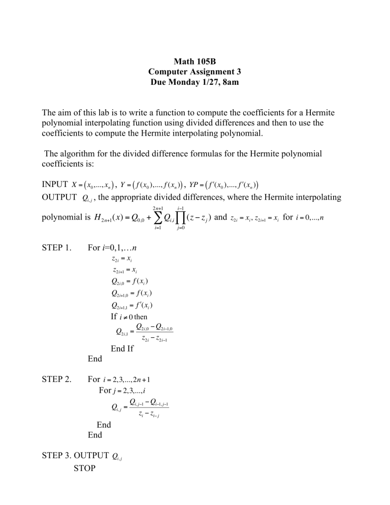 Hermite Polynomial Interpolation Math Assignment