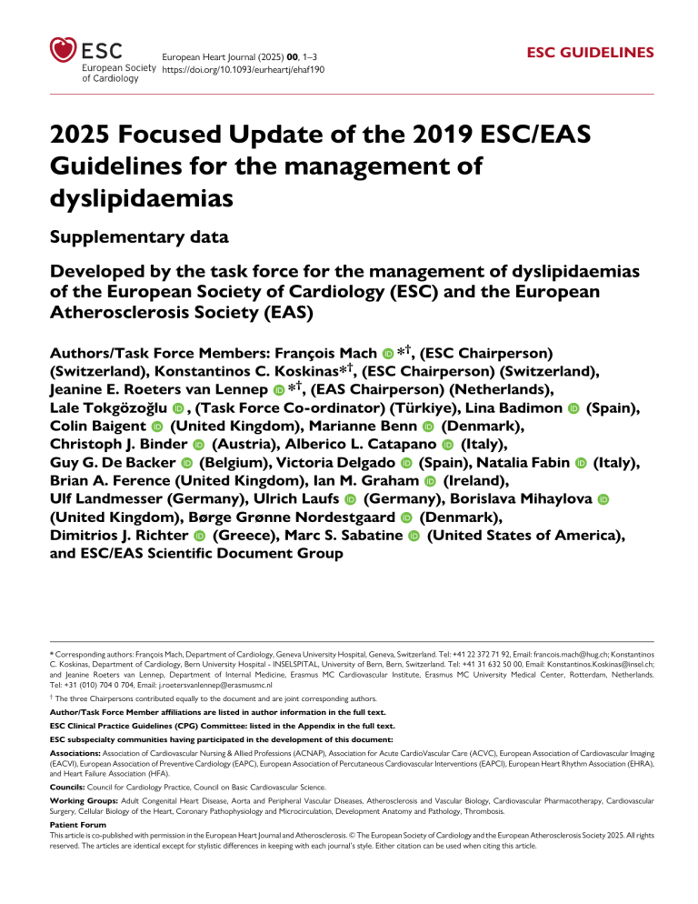 2025 ESC/EAS Dyslipidaemia Guidelines Update