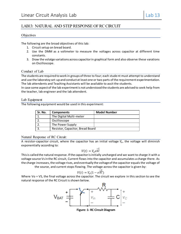 RC Circuit Lab Manual: Natural & Step Response
