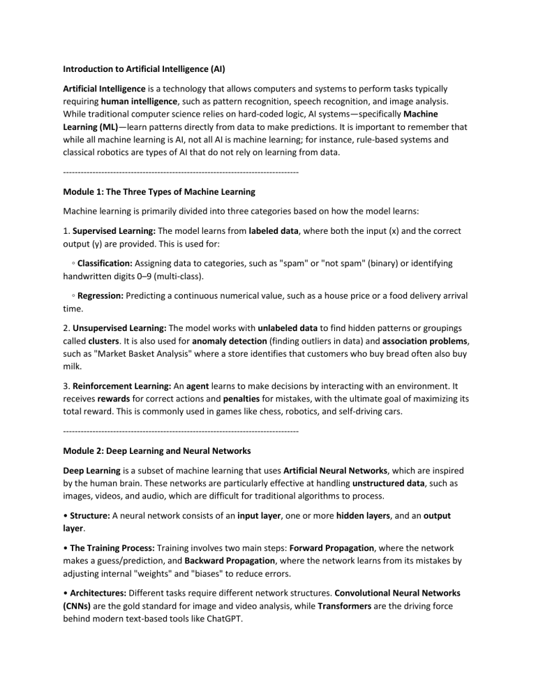 Introduction to AI and Machine Learning