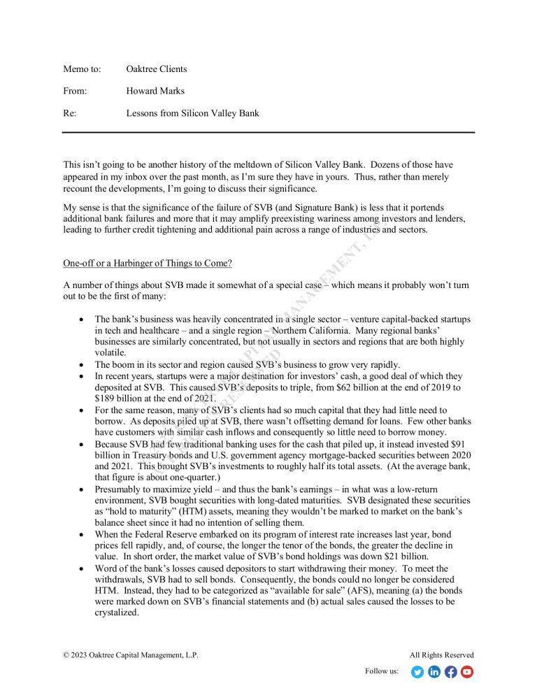 Silicon Valley Bank Failure Analysis | Howard Marks