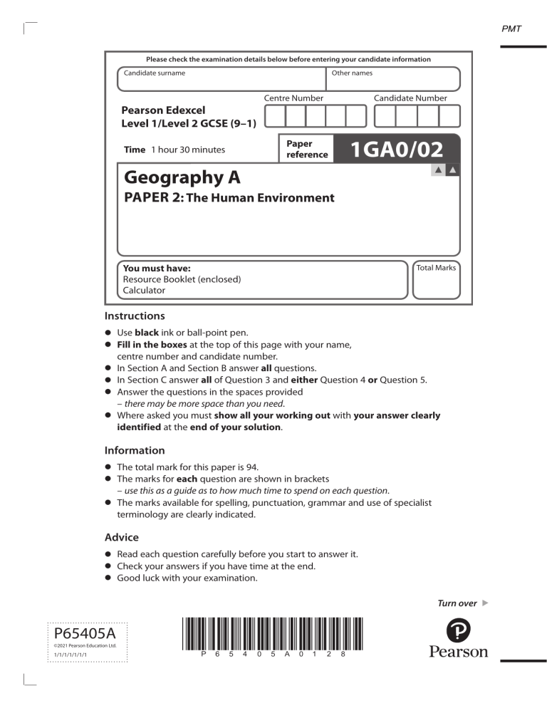 Edexcel GCSE Geography Paper 2 Exam