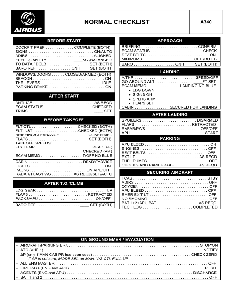 Airbus A340 Normal Checklist PDF