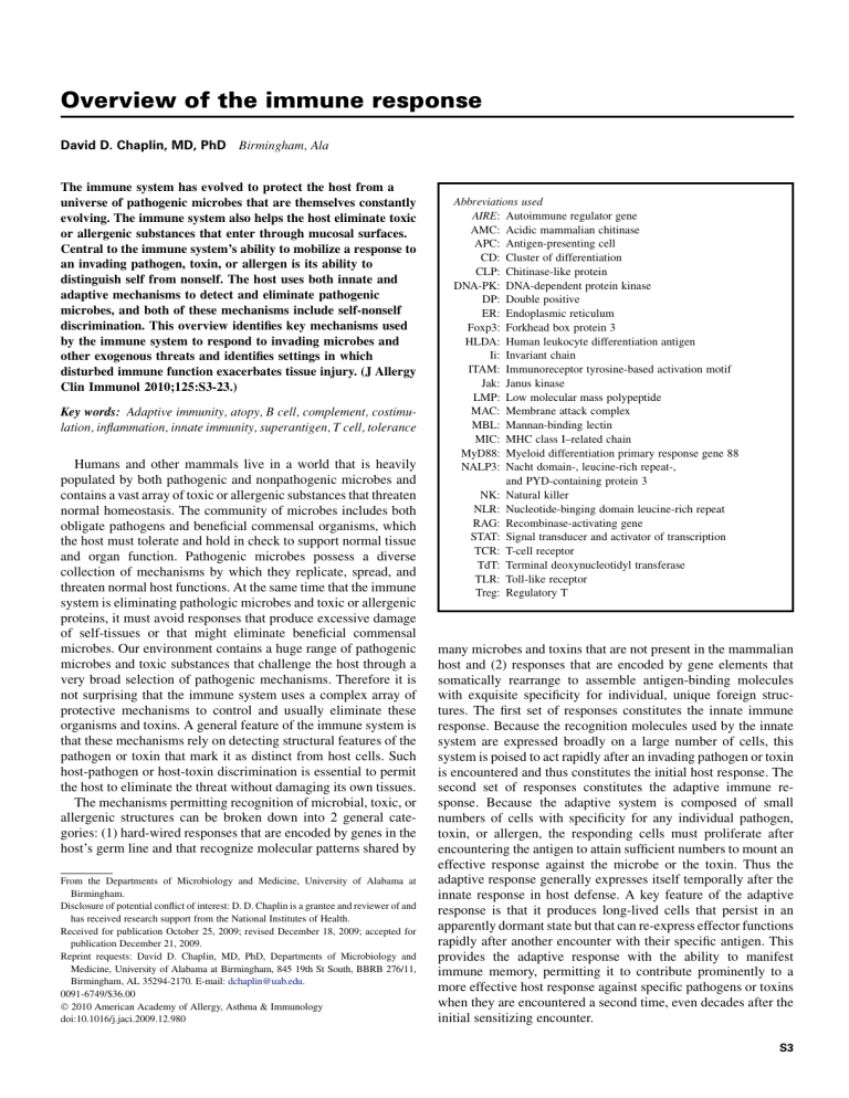 Overview of the Immune Response