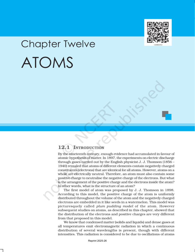 Physics Chapter 12: Atomic Models & Spectra