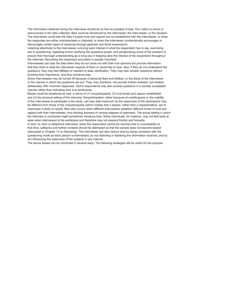 Minimizing Interview Bias in Research Methods